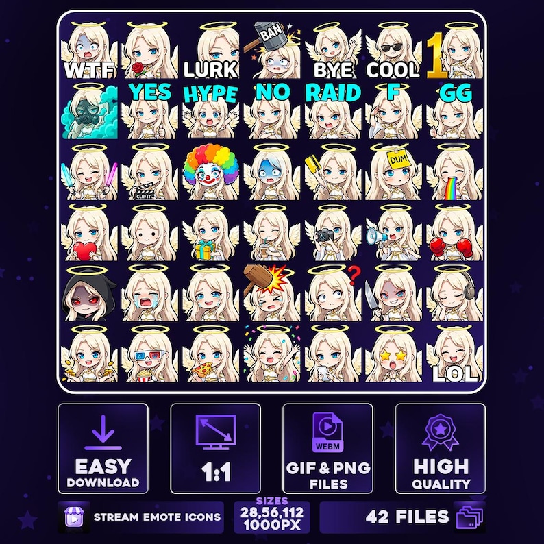 42 + 6 Animated Angel Girl Emote Pack PNG & GIF for Streamers, Twitch ...