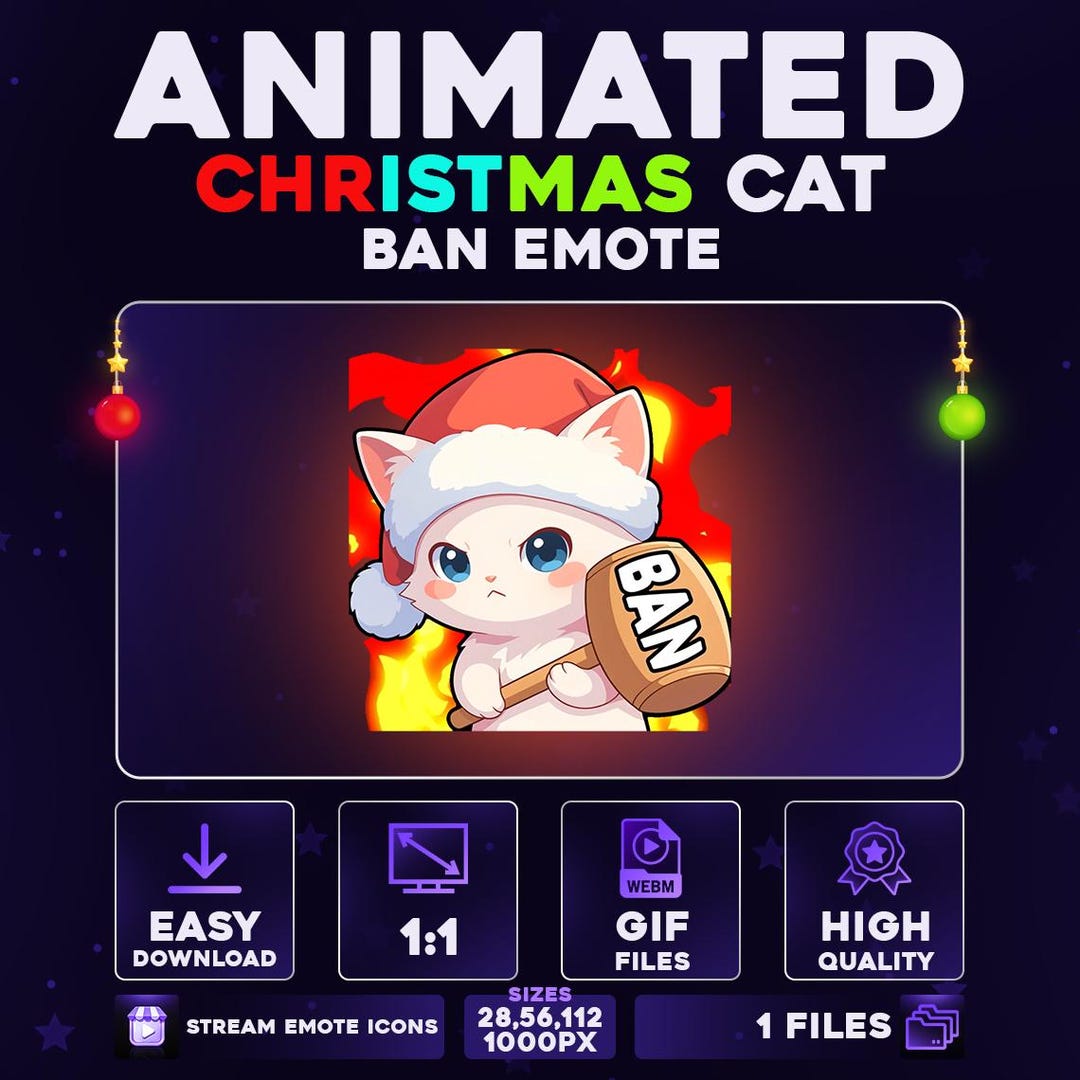 Animated Ban Emote Cat for Twitch Discord Youtube and Kick | Cute Chibi ...