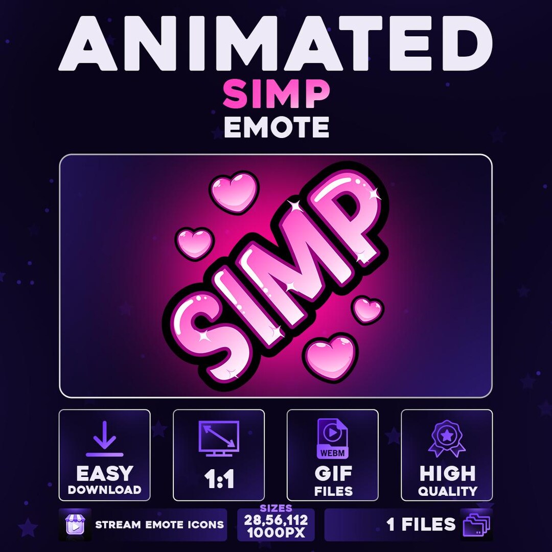 Animated SIMP Emote – Cute Pink Heart Text for Twitch Mods & Gamers ...