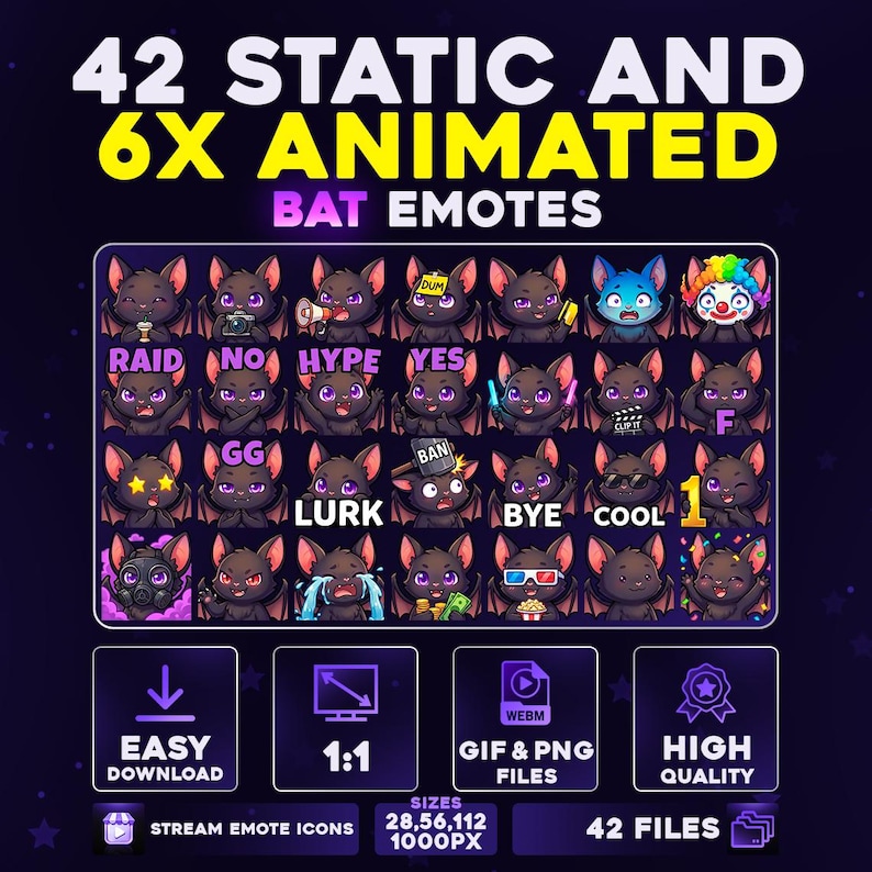 42 + 6 Animated Bat Emote Pack PNG & GIF for Streamers, Twitch, Discord ...