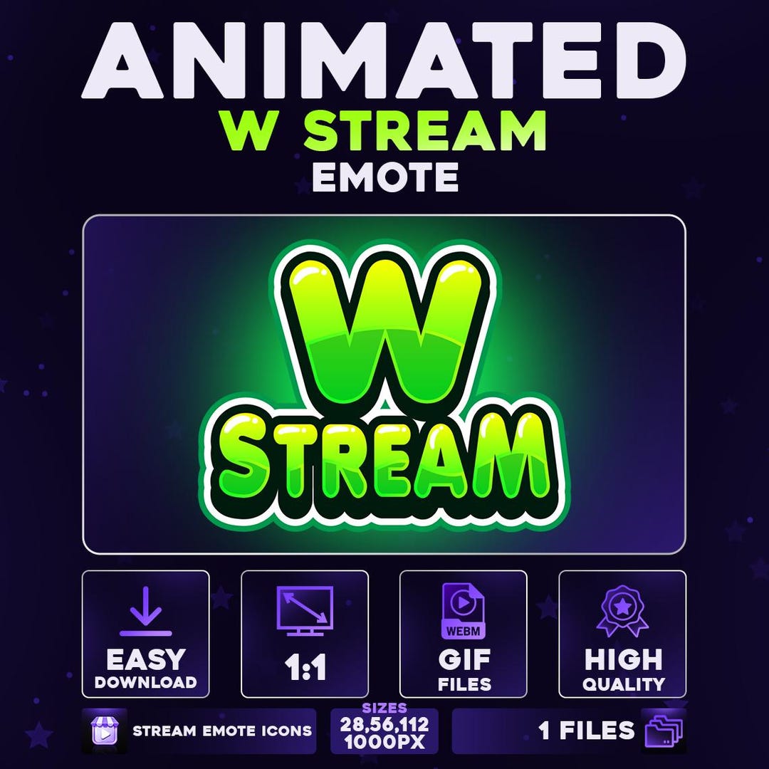 Animated W Stream Emote – Green Victory Text Emote for Twitch Discord ...