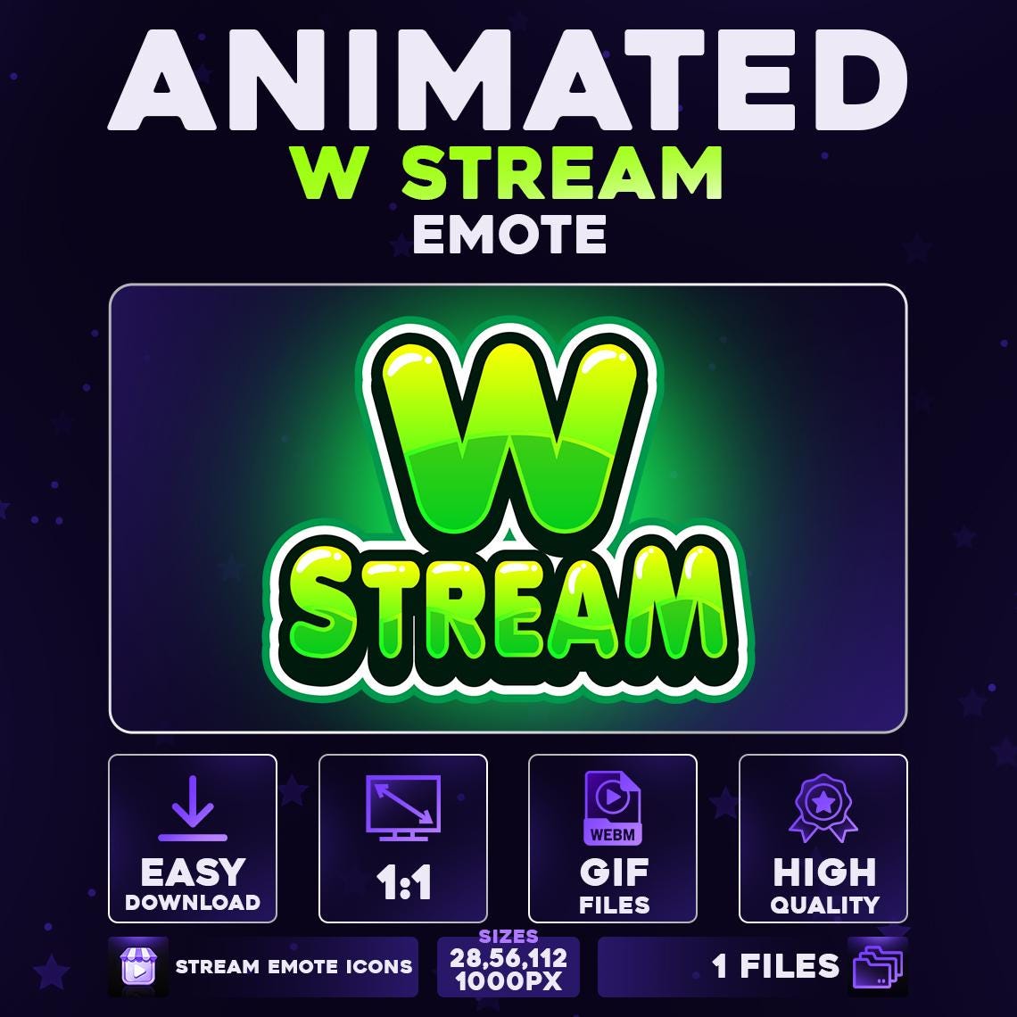 Animated W Stream Emote – Green Victory Text Emote for Twitch Discord ...