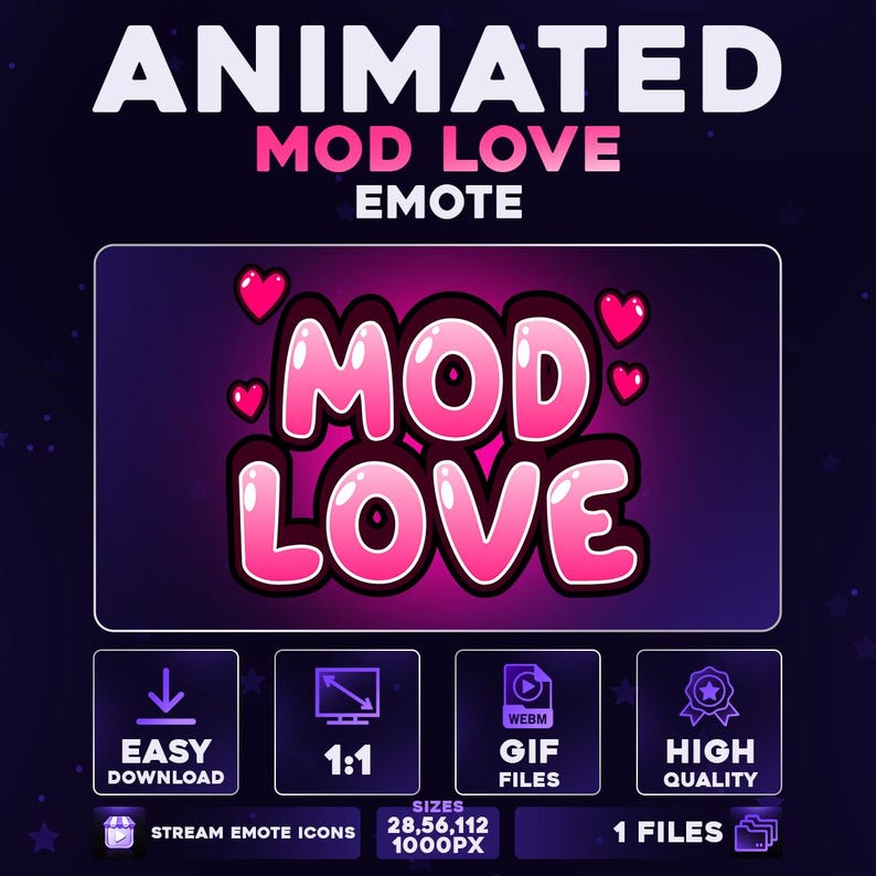 Animated MOD LOVE Emote – Cute Pink Heart Text for Twitch Mods & Stream ...