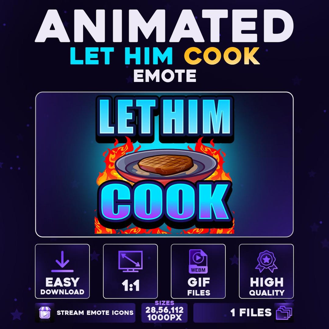 Animated LET HIM COOK Emote – Funny Blue & Cyan Meme for Twitch ...