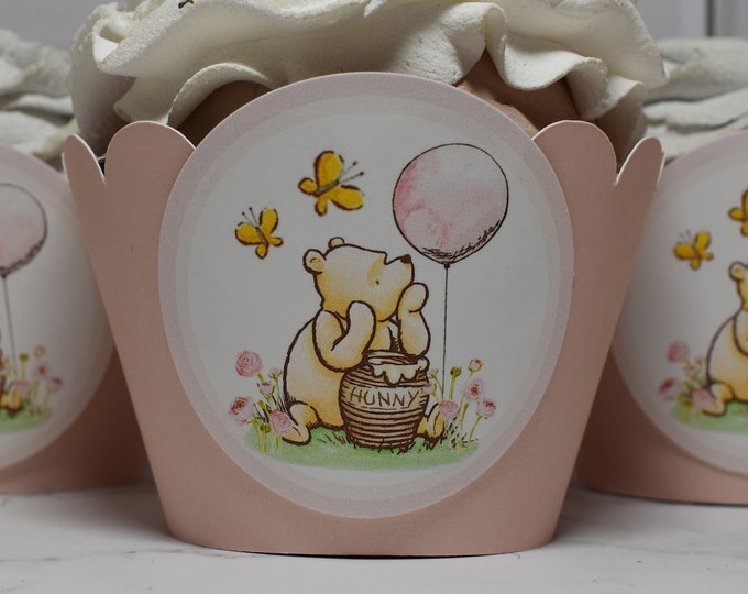 12 Pink Winnie the Pooh Cupcake Wrappers...classic Pooh...fully ...