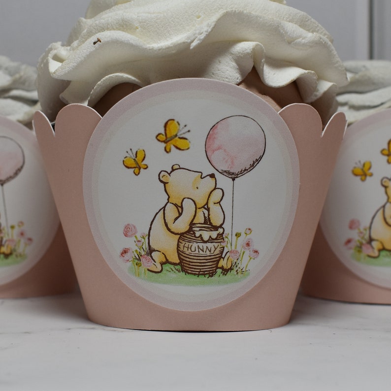 12 Pink Winnie the Pooh Cupcake Wrappers...classic Pooh...fully ...