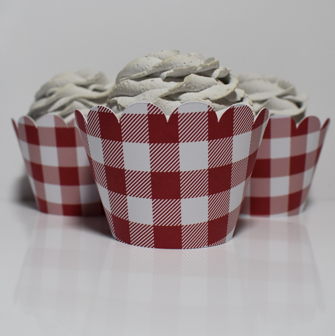 Red Gingham Buffalo Plaid Cupcake Wrappers... Fully Assembled...set of ...