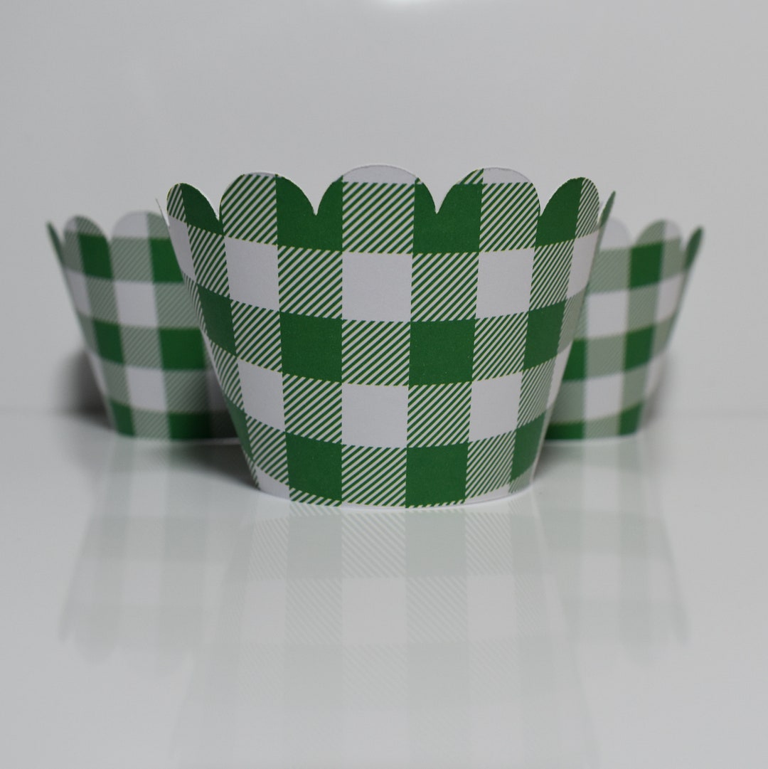 Green Gingham Buffalo Plaid Cupcake Wrappers..fully Assembled..set of ...