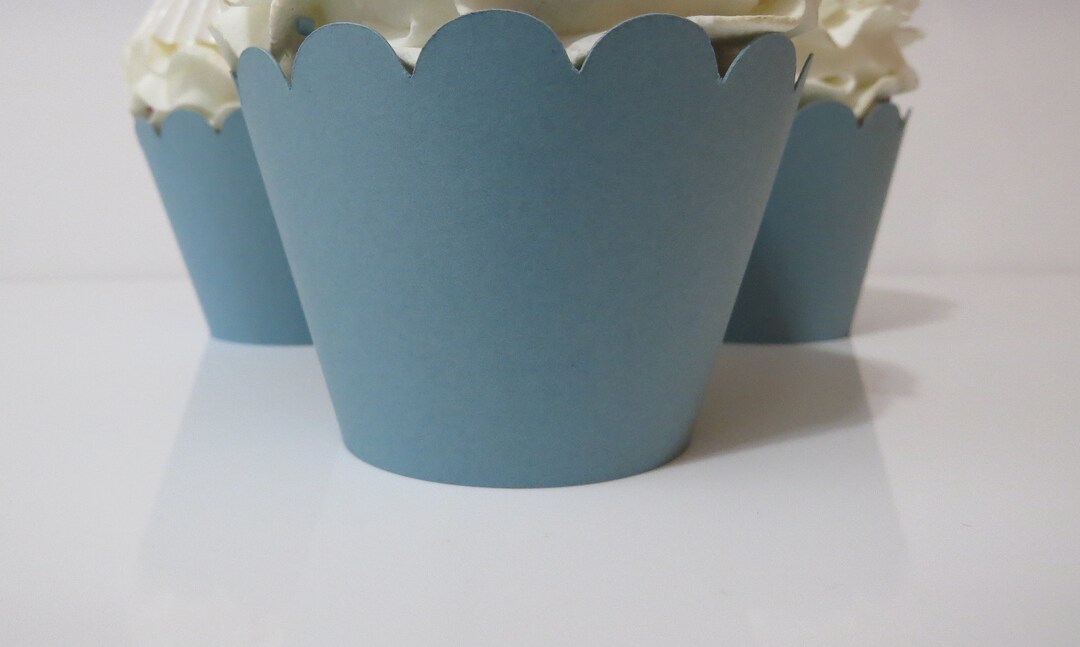 12 Dusty Blue Cupcake Wrappers...fully Assembled...wedding, Bridal ...