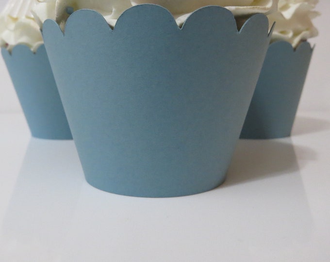 12 Dusty Blue Cupcake Wrappers...fully Assembled...wedding, Bridal ...