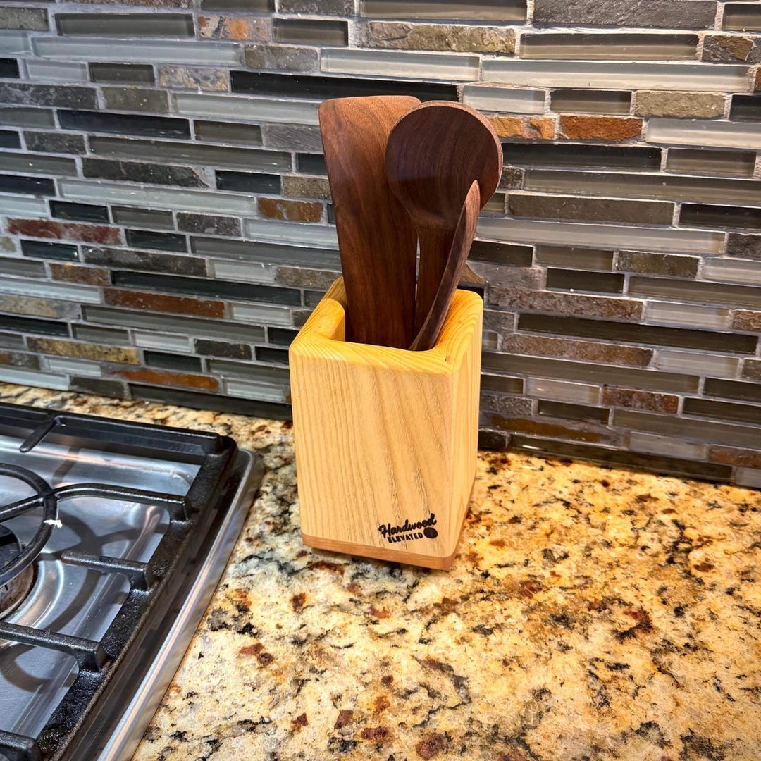Handcrafted Walnut Cooking Utensil Set | Wooden Holder, Modern ...