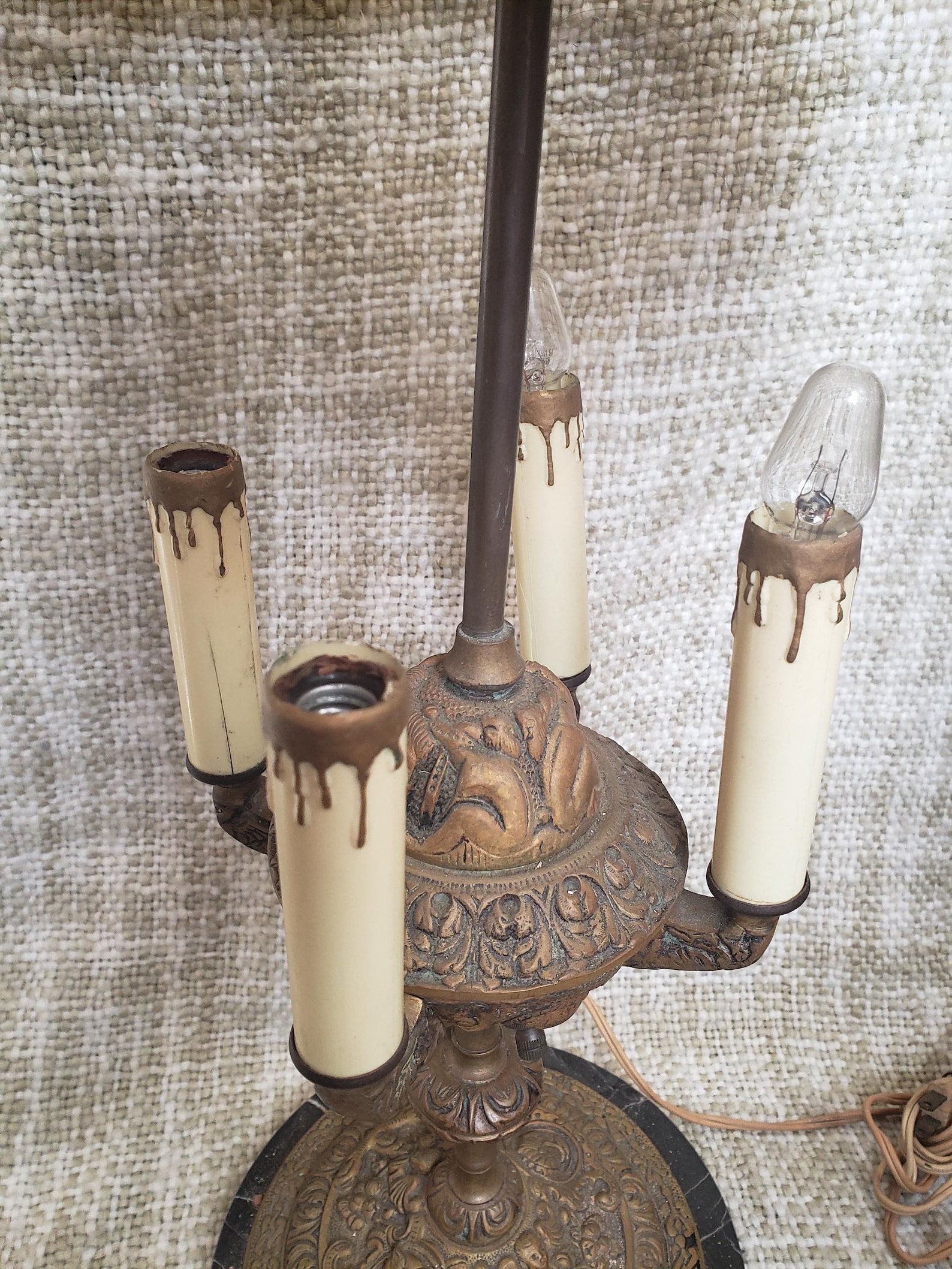 Antique Spanish Revival Bronze Shade Marble Base With Original Finial ...
