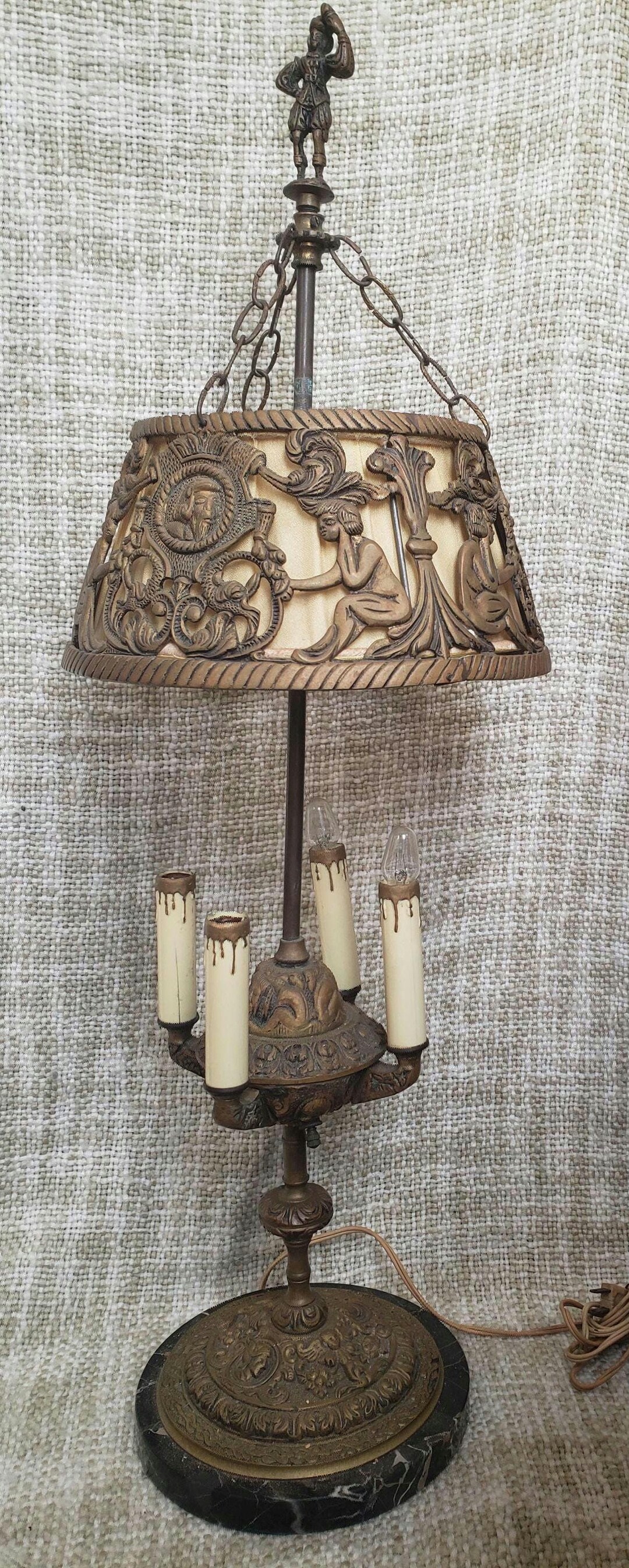 Antique Spanish Revival Bronze Shade Marble Base With Original Finial ...