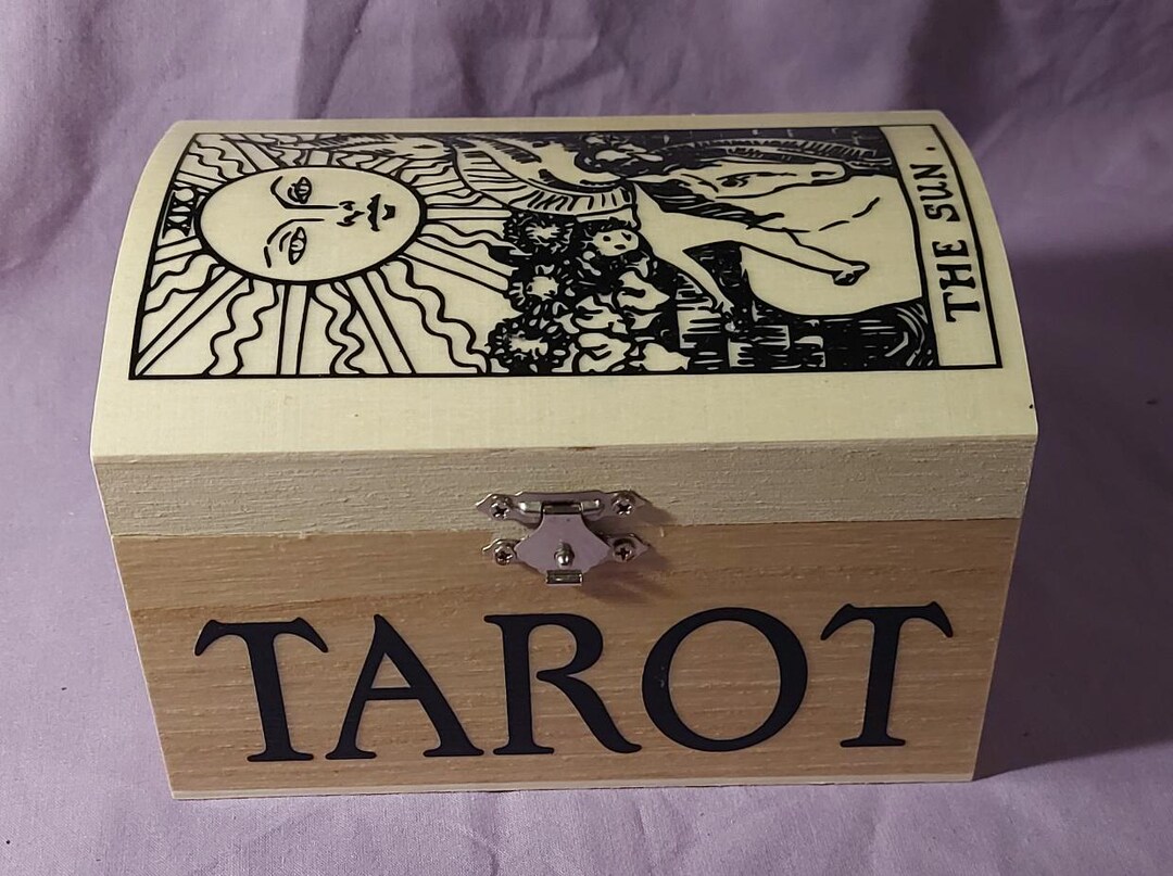 Tarot Card Box, the Sun Tarot Card Design, Designed Curved Wooden Box ...