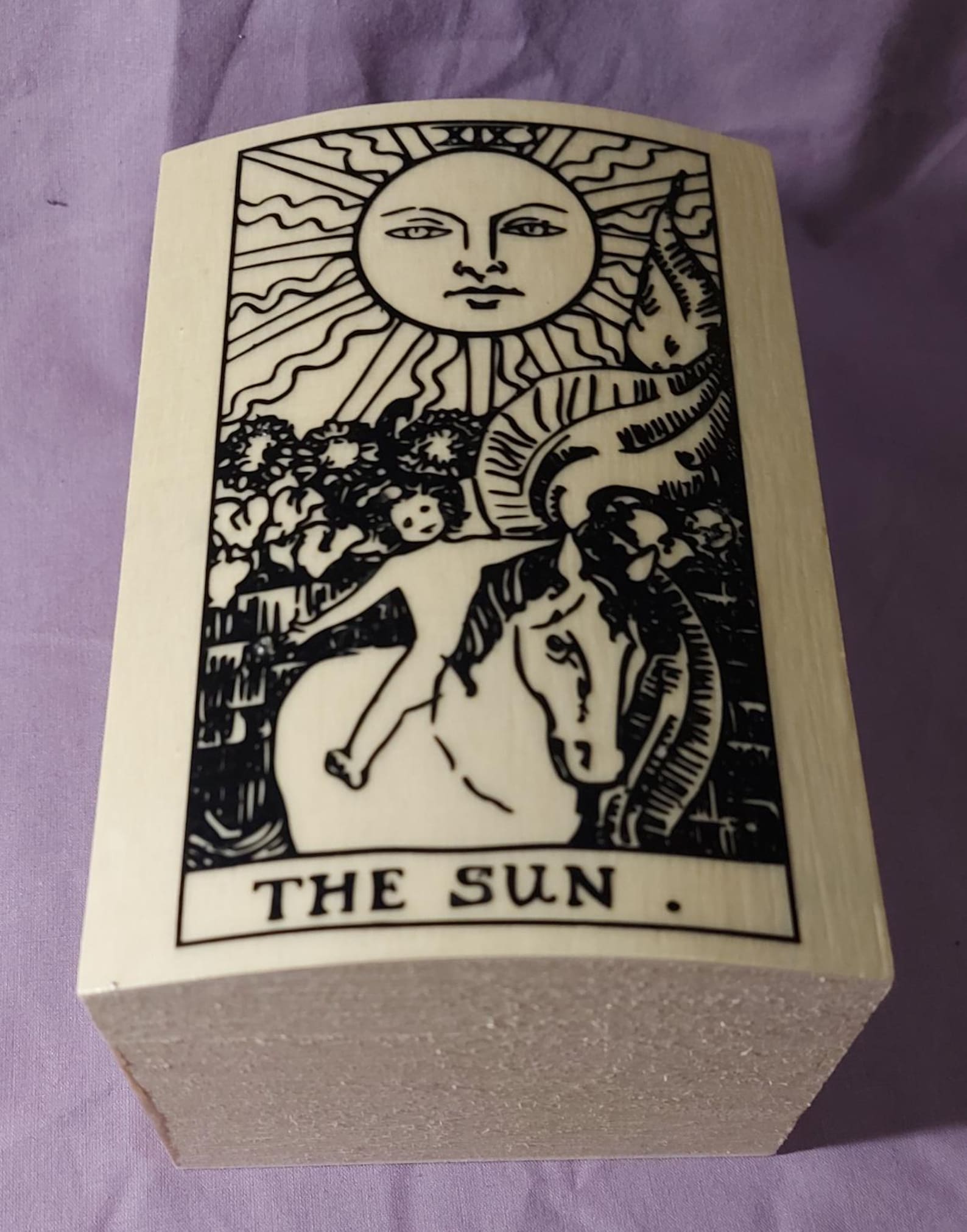Tarot Card Box, the Sun Tarot Card Design, Designed Curved Wooden Box ...