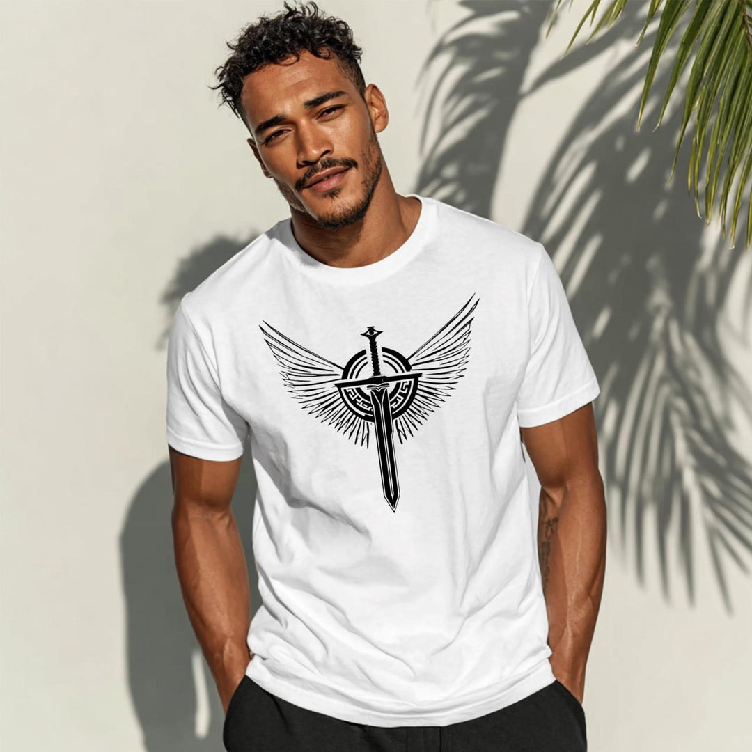 Nemesis T-shirt – Greek Mythology Sword & Wings Design, Goddess of ...
