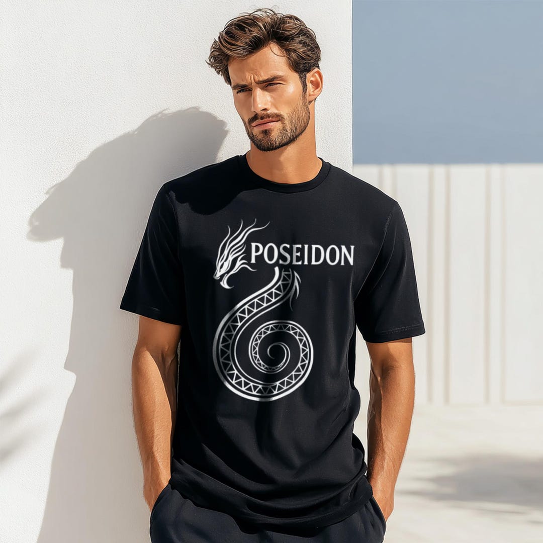 Minimalist Poseidon Greek Mythology Sea God Serpent Ocean T-shirt ...