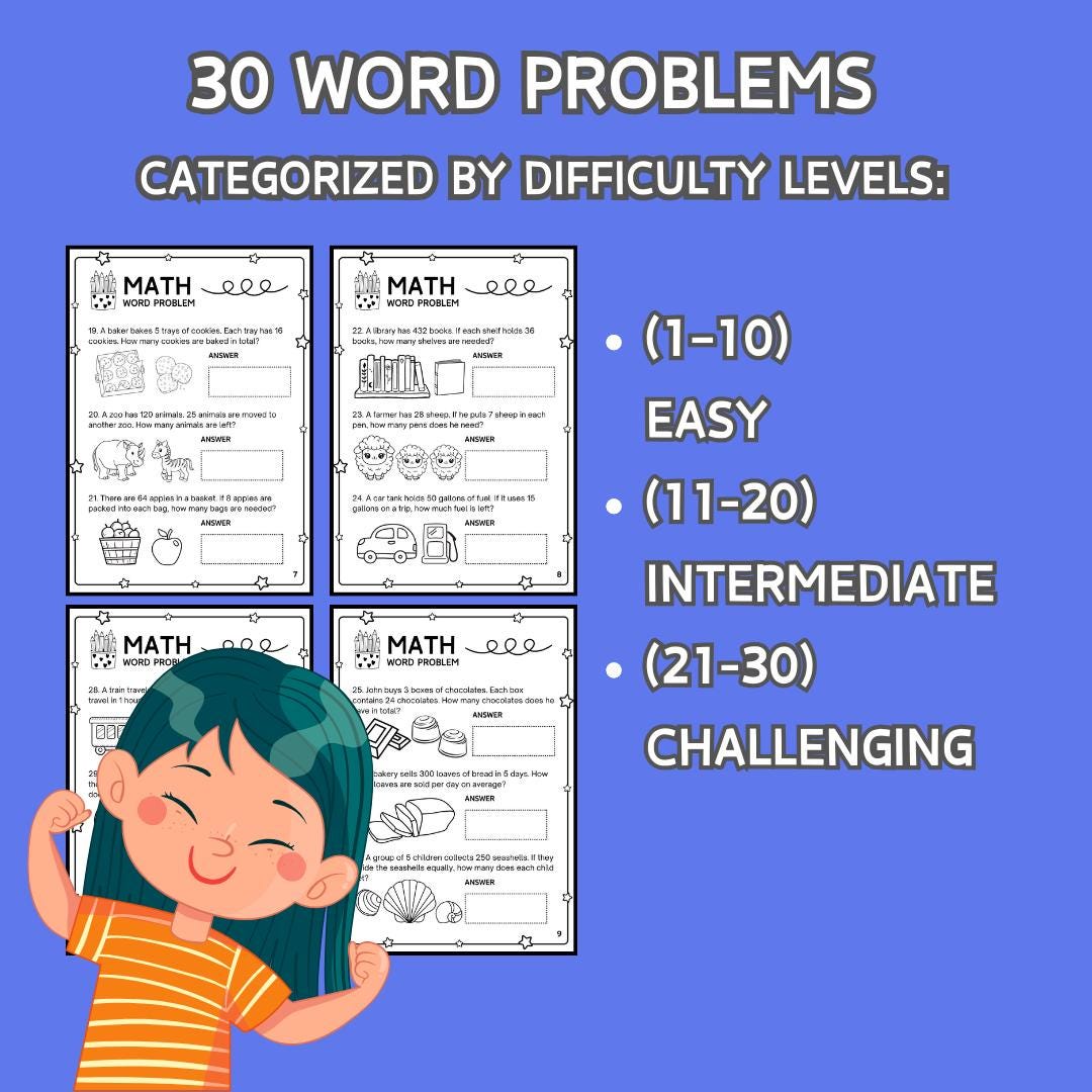3rd-4th Grade Math Worksheet-word Problems PDF Printable Involves ...