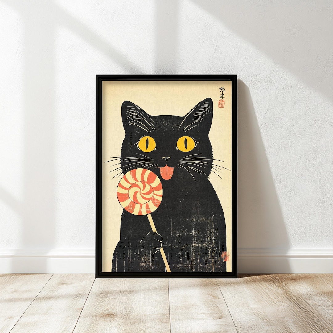 Vintage Cat Poster Funny Cat Wall Art Kitchen Decor Black Cat Retro ...