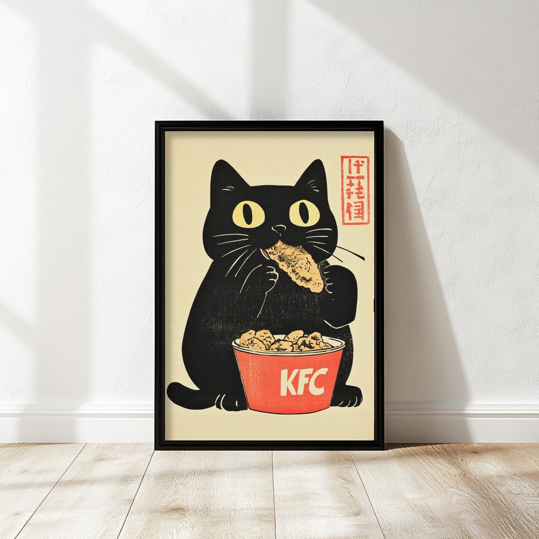 Vintage Cat Poster, Funny Cat Wall Art, Kitchen Decor, Black Cat ...