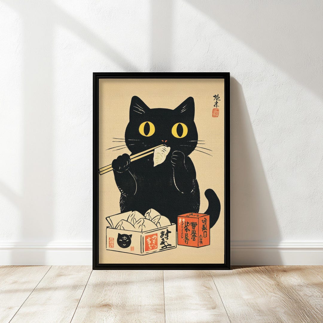 Vintage Cat Poster, Funny Cat Wall Art, Kitchen Decor, Black Cat ...