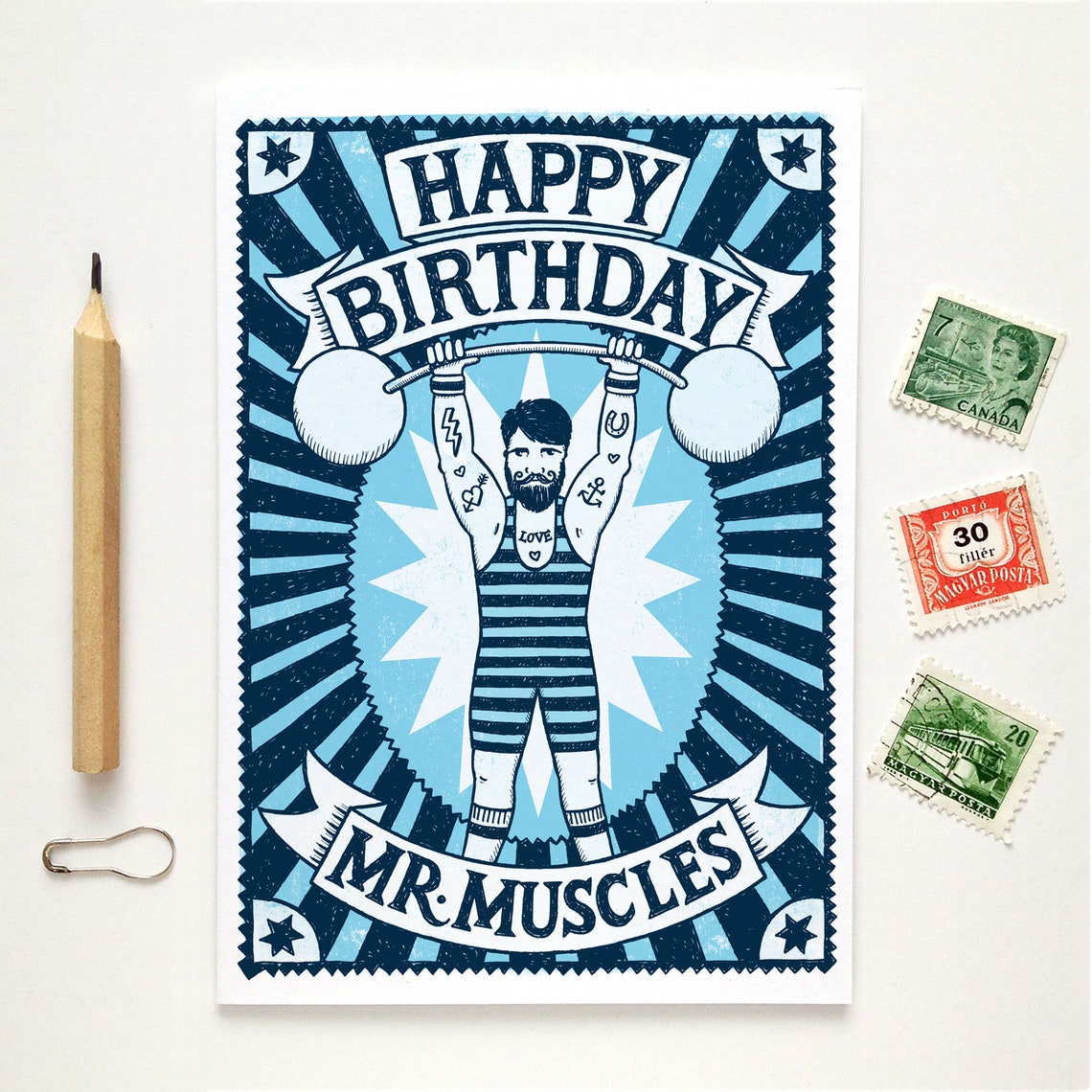 Muscle Man Birthday Card | Etsy