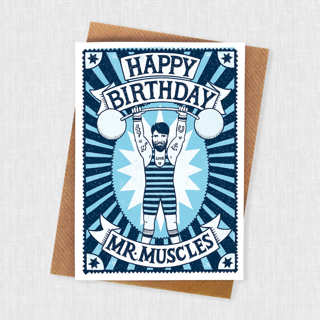 Muscle Man Birthday Card - Etsy