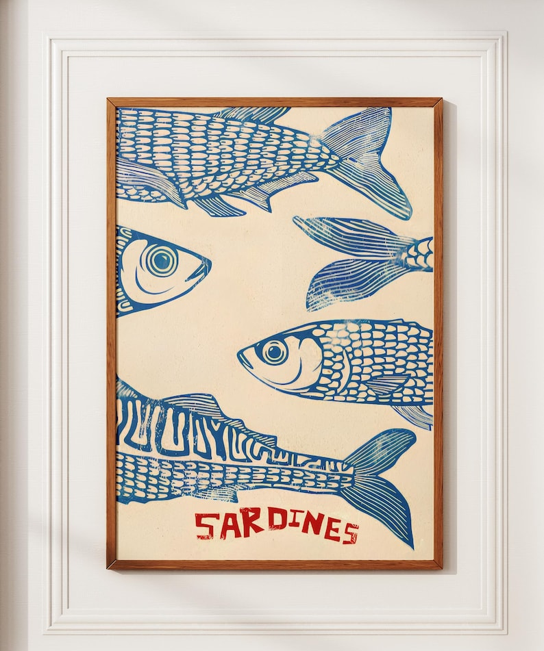 Sardines Print Sardine Tin Vintage Poster Retro Sardines Wall Art Fish ...