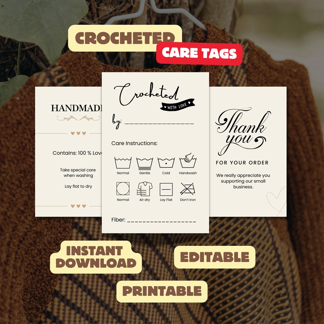 Crocheted Care Tags 2 X 3" Crochet Labels, Handmade Clothing ...