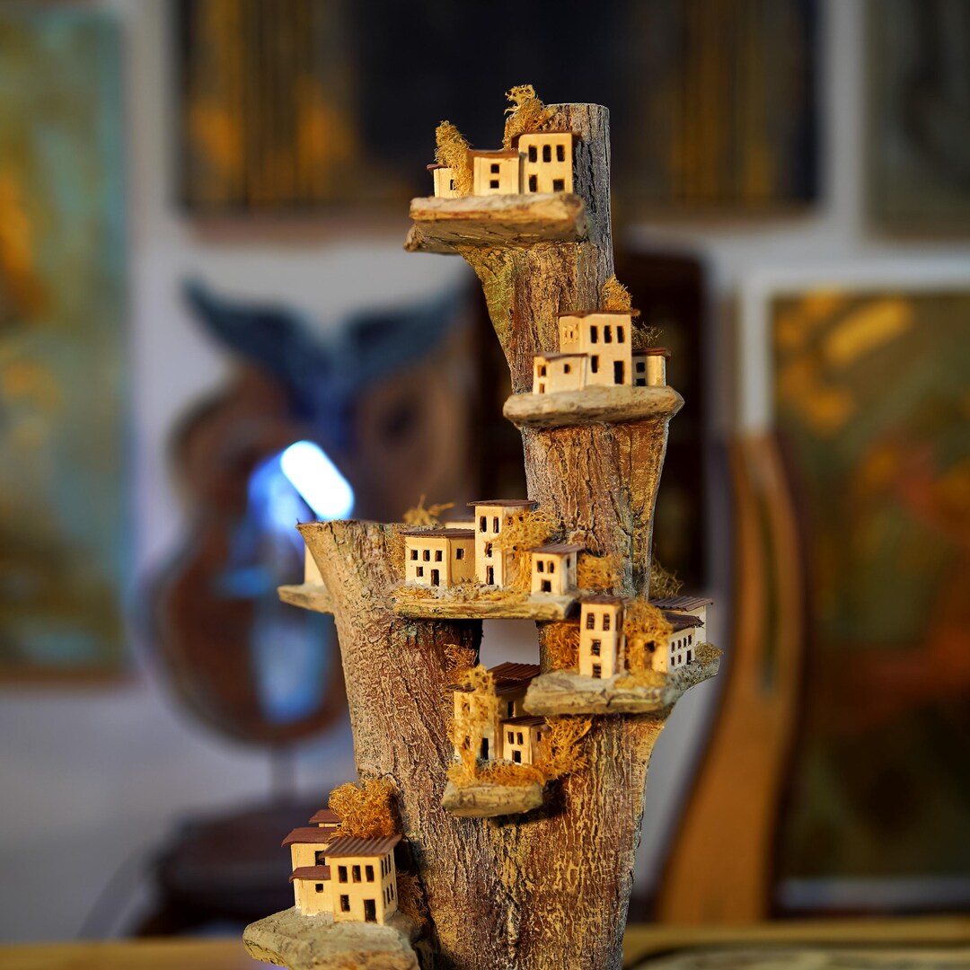 Houses Figurine, Houses on Trees Sculpture, Artistic Table Decor ...
