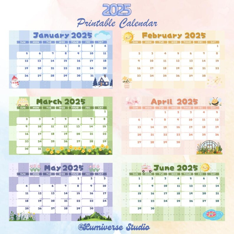 2025 Calendar Printable - Cute Cartoon Monthly Planner PDF, Slides ...