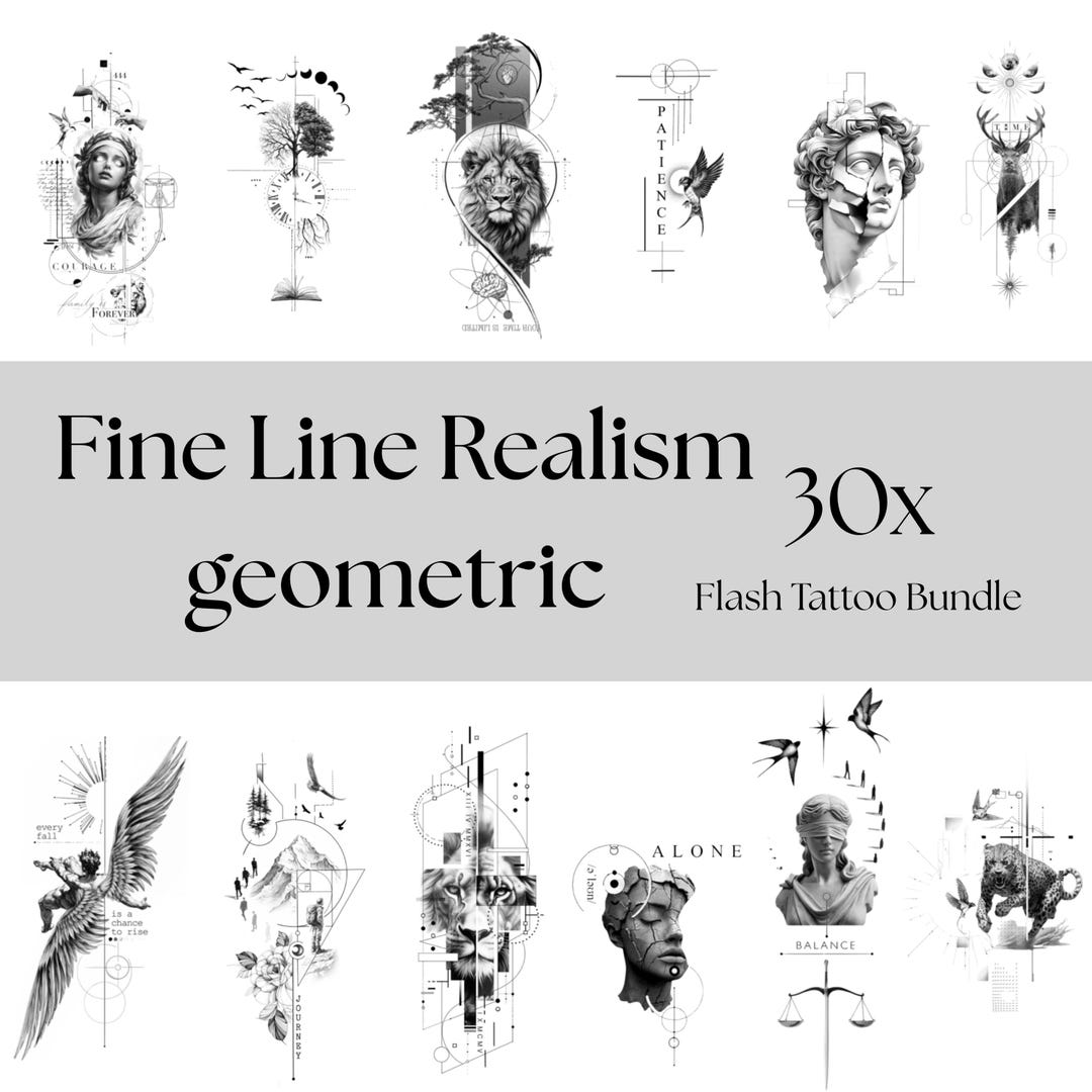 Fine Line Realism Tattoo Flash Bundle | 30 Geometric Tattoo Designs ...