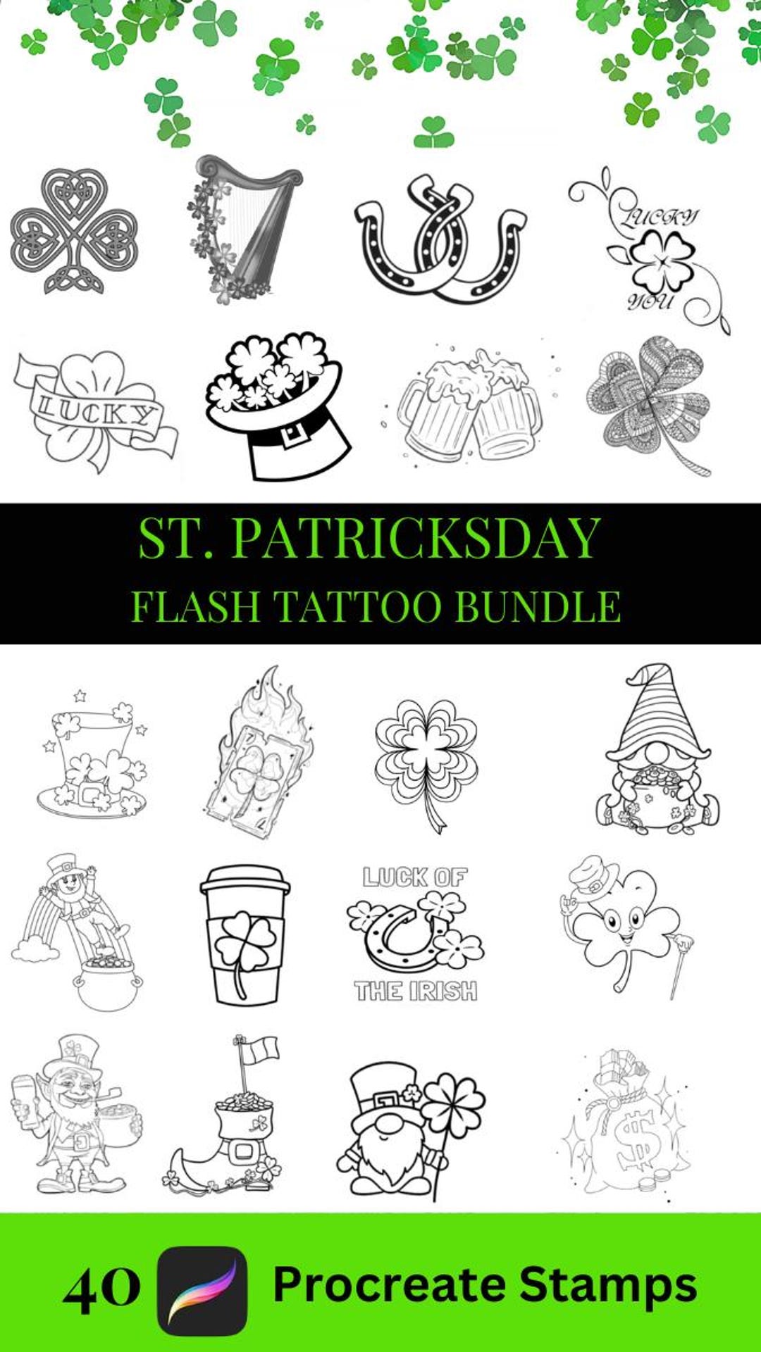 40 St. Patrick's Day Flash Tattoos | Procreate Stamps | Irish Tattoo ...