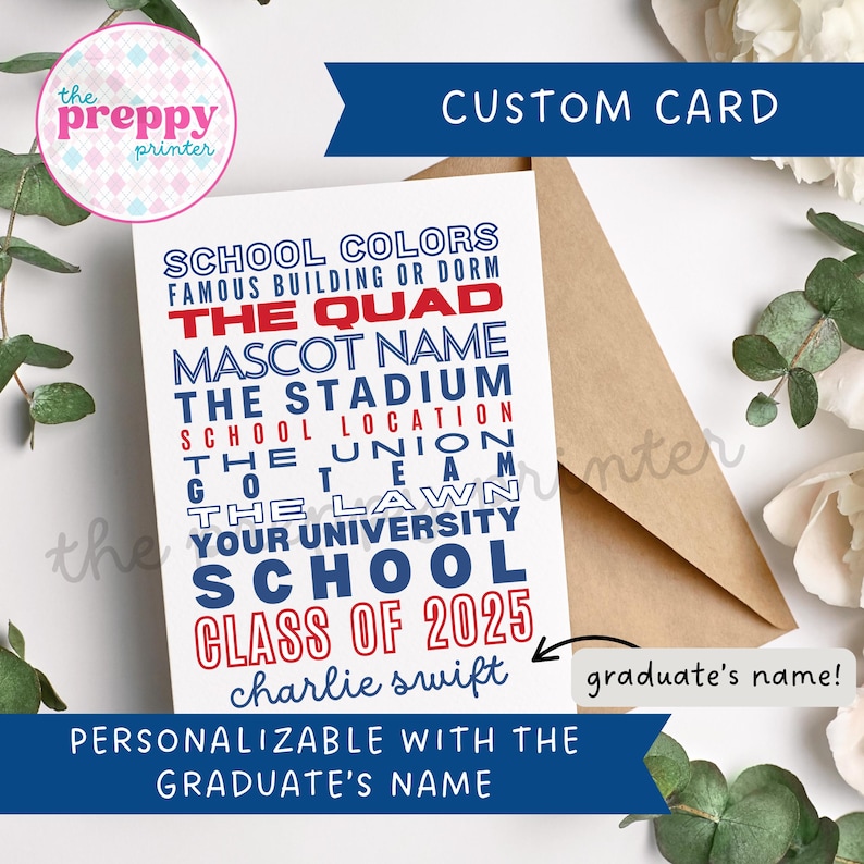 Custom Graduation Card | Printable | College Grad | Class of 2025 ...