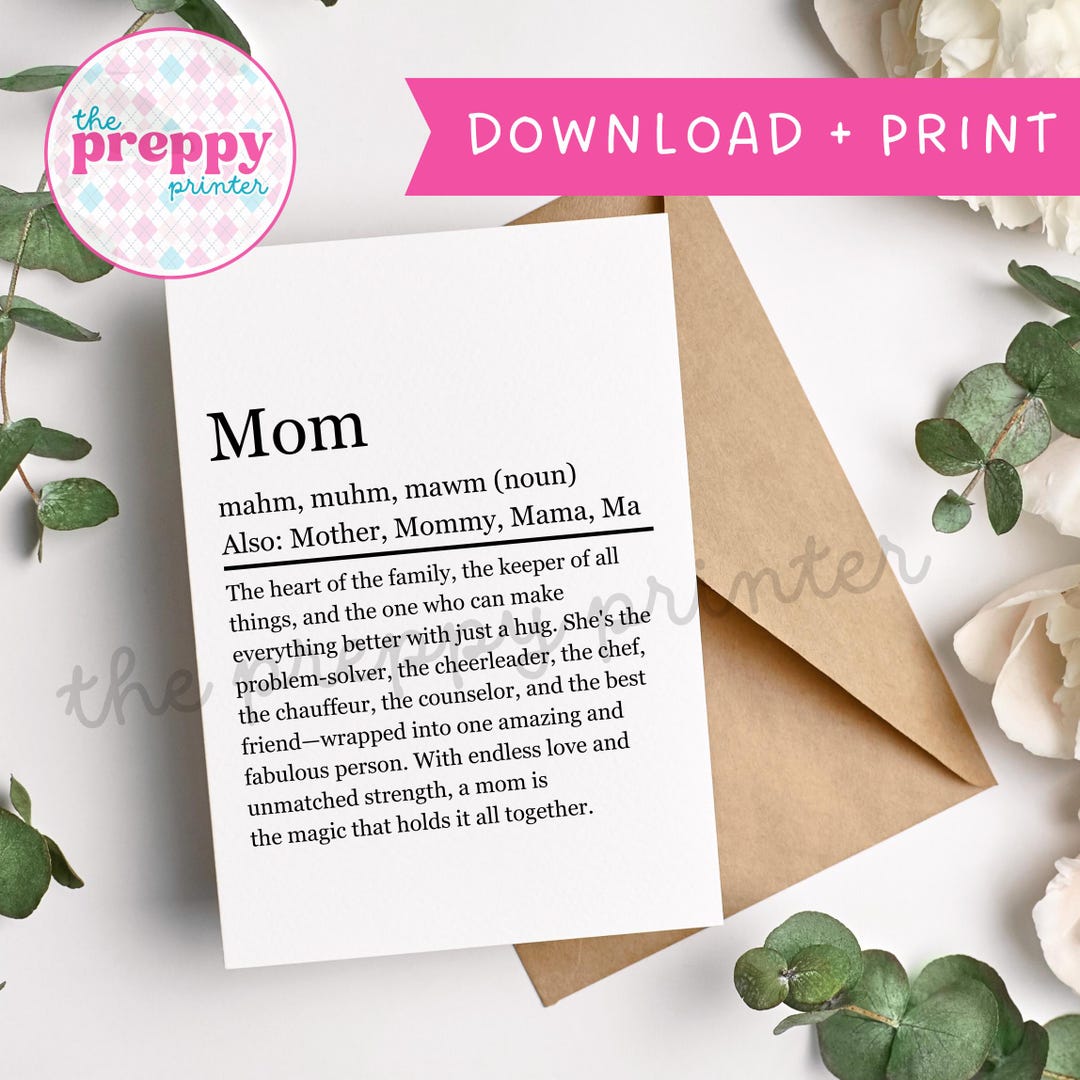 PRINTABLE Mother's Day Card | Mom Definition | Thank You Mom Card ...
