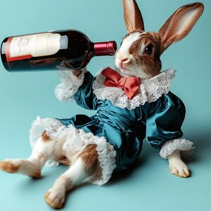 Easter Bunny Modern Funny Kitchen Decor Bar Wall Art Wine Bottle Poster ...