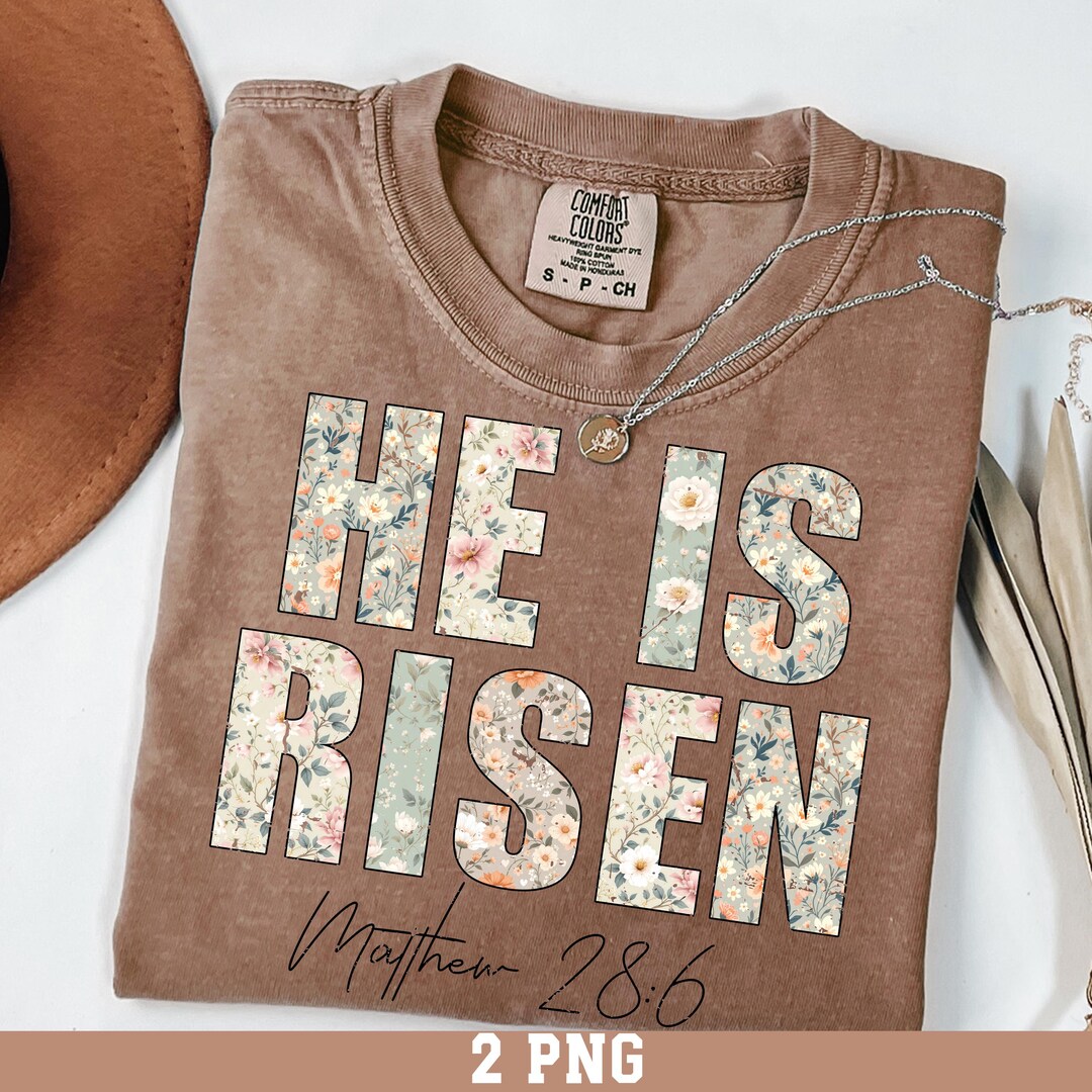 He is Risen Floral PNG: Retro Christian Easter Design (2 PNG) - Etsy
