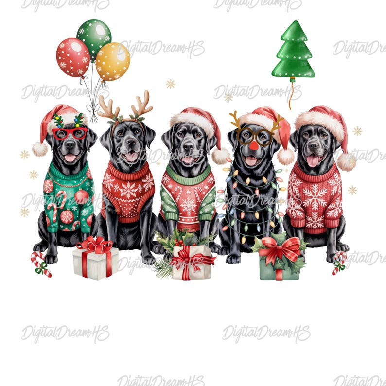 Christmas Black Labrador PNG: Holiday Wiener Dog Clipart, Digital ...