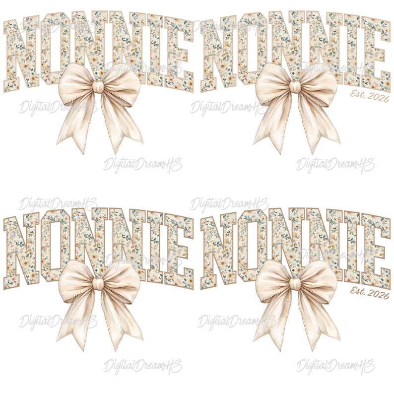 Nonnie Est 2026 Png, Boho Retro New Grandma Design, Floral Bow ...
