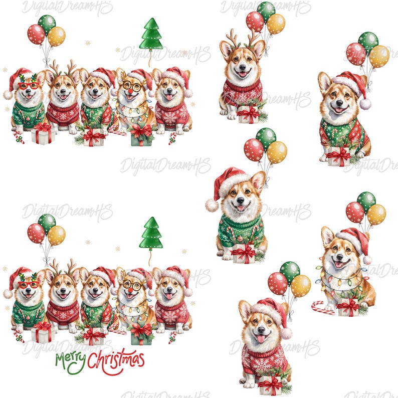 Christmas Corgi PNG Clipart: Holiday Puppy With Santa Hat - Etsy