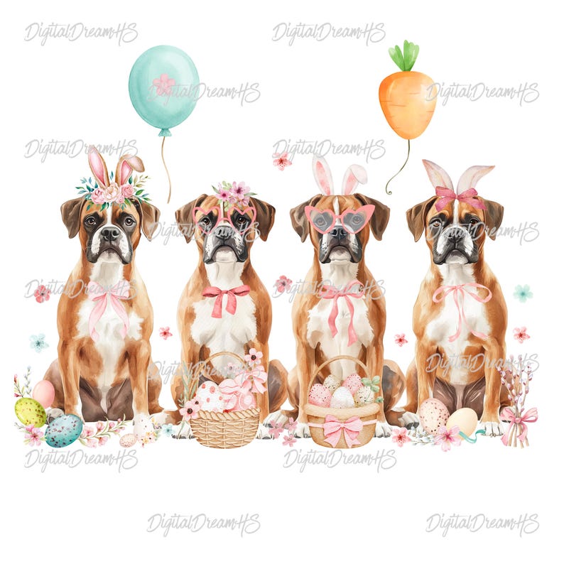 Boxer Easter PNG, Bunny Dog Watercolor Shirt Design, Spring Sublimation ...