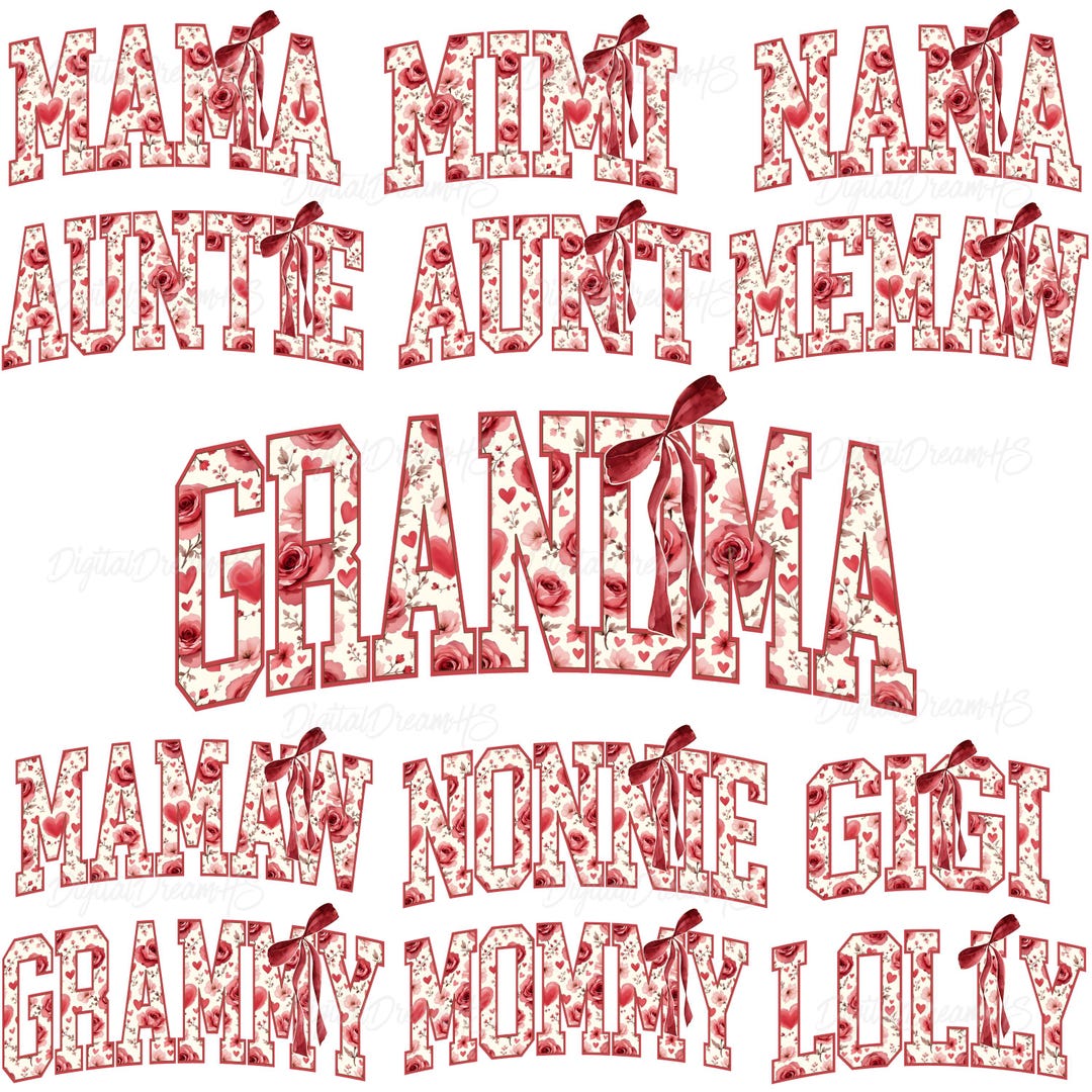 Valentine Mama Mimi Grandma PNG Bundle, 14 Names Rose Heart Letter ...