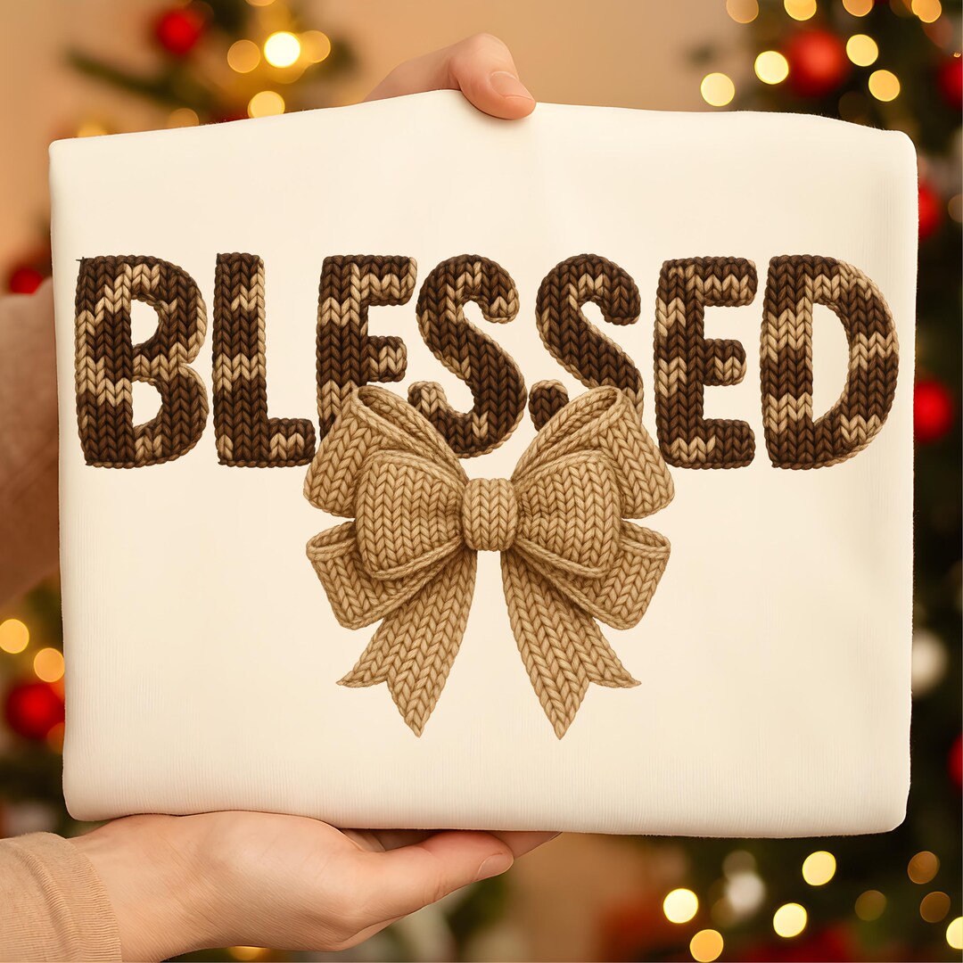 Blessed Knitted Png, Cozy Word Art Png, Yarn Sublimation Design ...