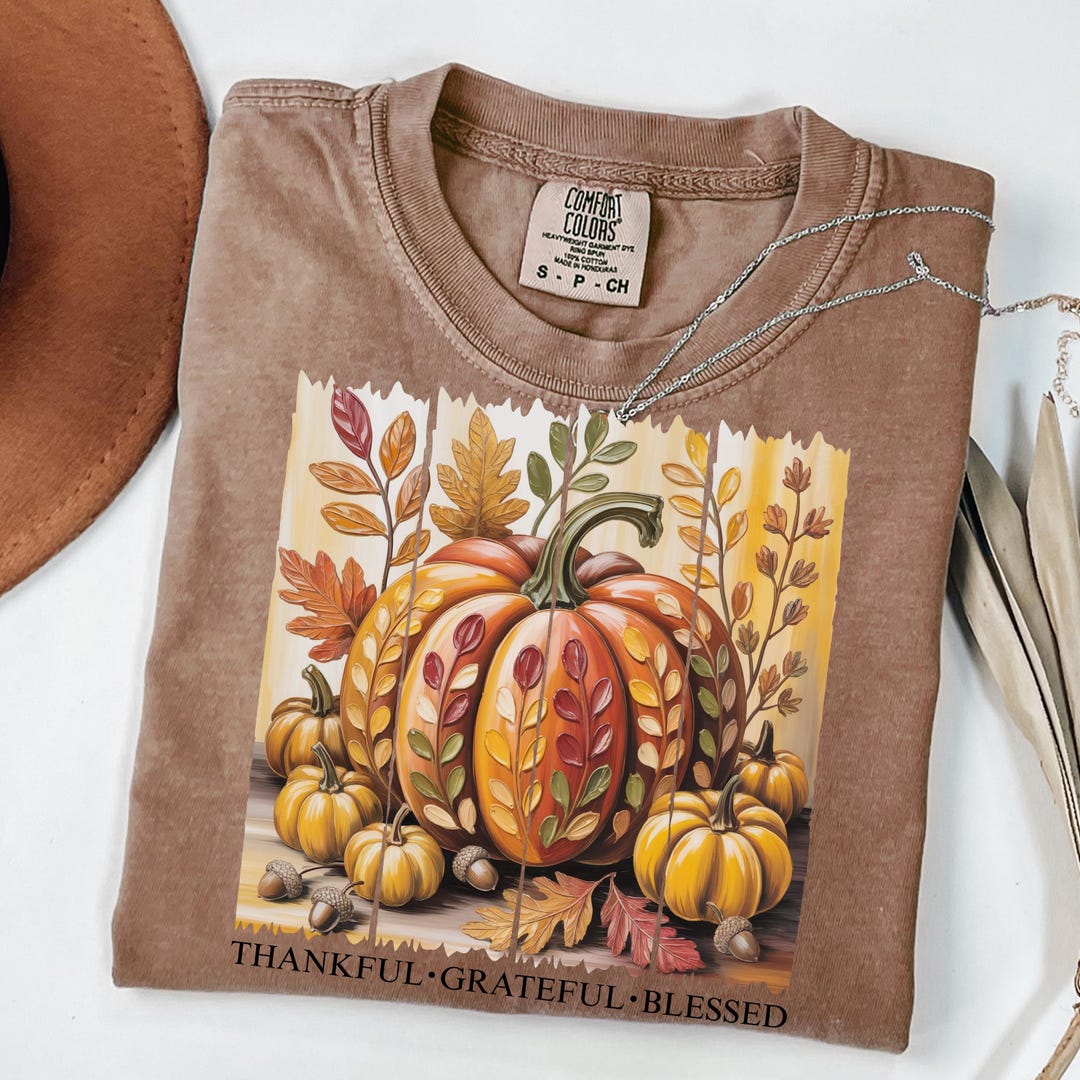 Thankful Grateful Blessed Png, Fall Pumpkin PNG, Autumn Leaves Shirt ...