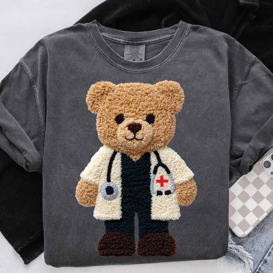 Yarn Teddy Doctor PNG, Knitted Bear Nurse Sublimation Design, Plush ...