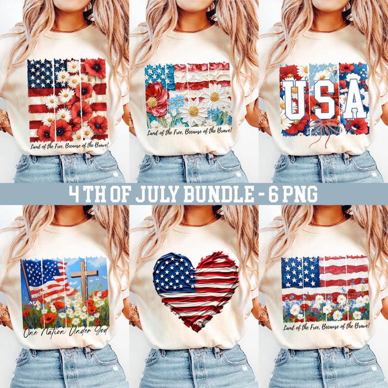 4th of July PNG Bundle: Floral American Flag Designs (digital Download ...
