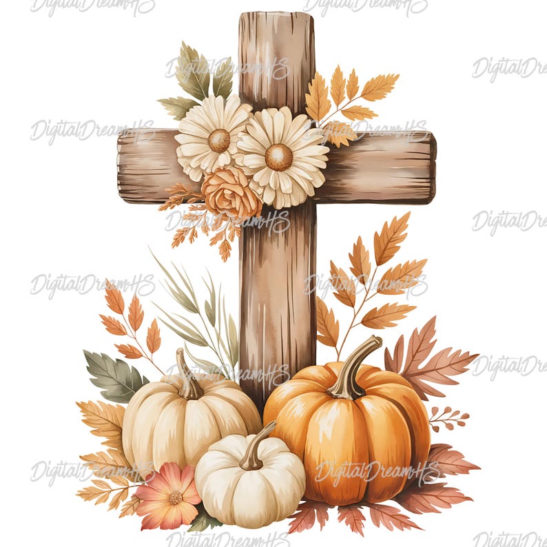 Fall Cross Pumpkins PNG: Christian Thanksgiving Design (digital ...