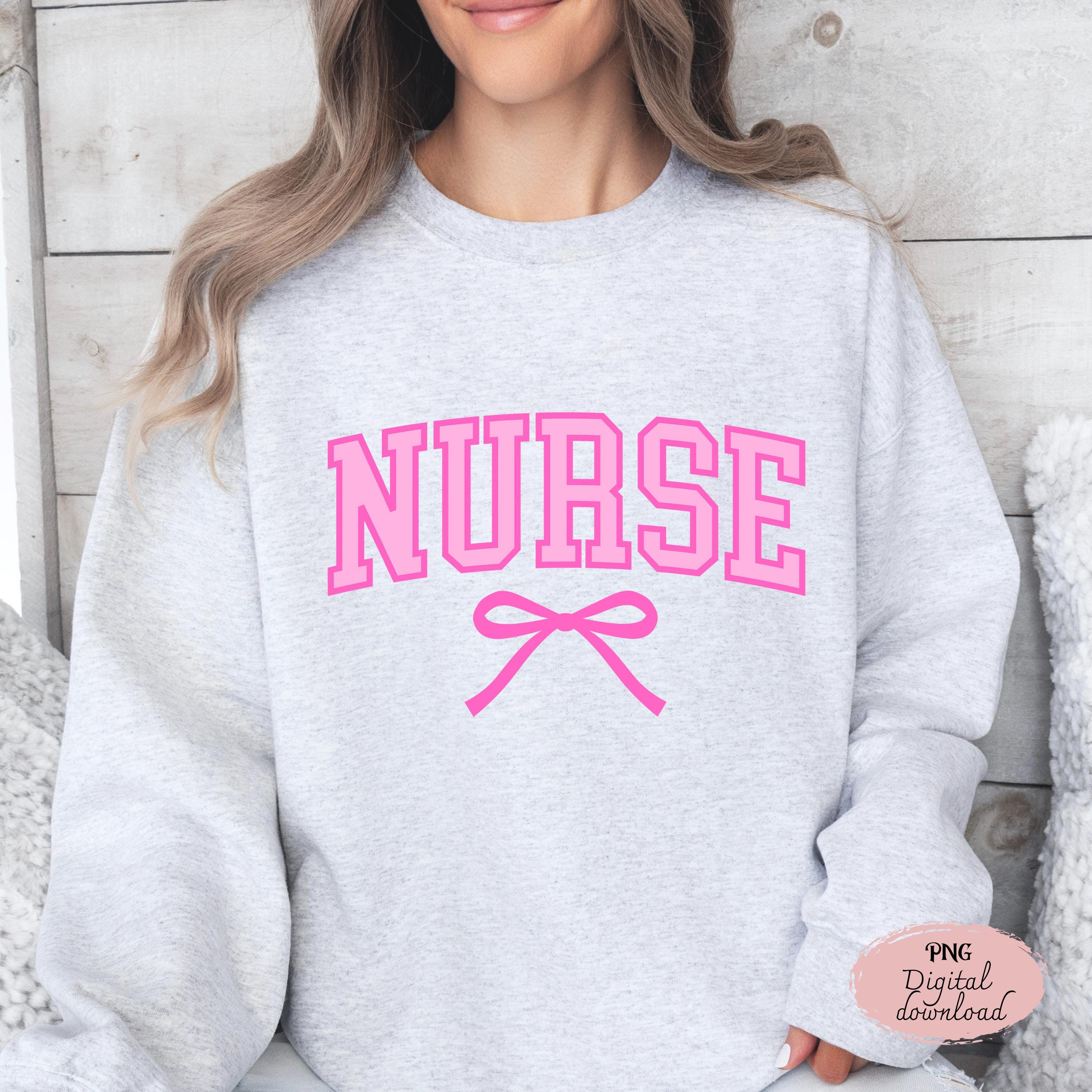 Nurse Pink Bow Varsity PNG + SVG File, Trendy Aesthetic Shirt Design ...