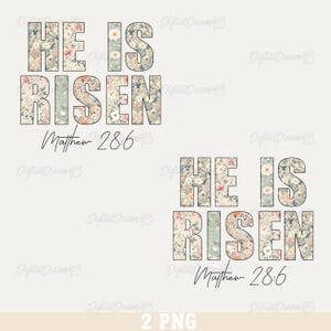 He is Risen Floral PNG: Retro Christian Easter Design (2 PNG) - Etsy