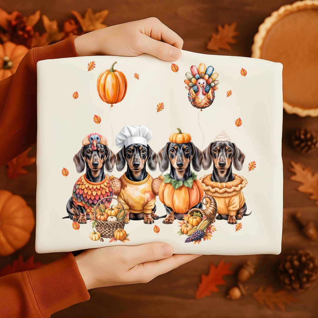 Dachshund Thanksgiving PNG, Fall Dog Clipart, Turkey Pumpkin Dog Art ...